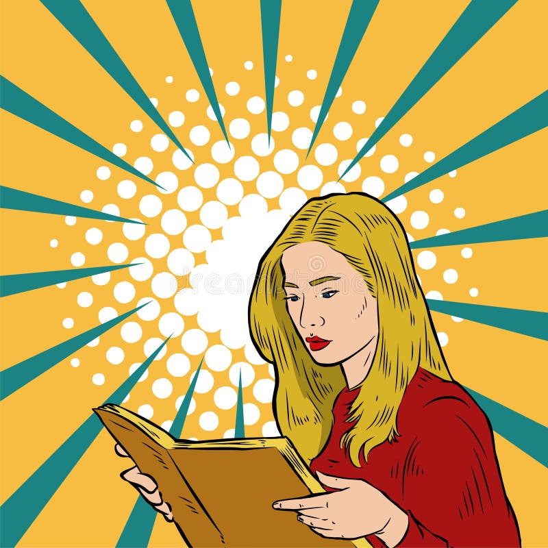 Illustration of a Young Woman Close Up Calmly Reading a Book. Stock ...