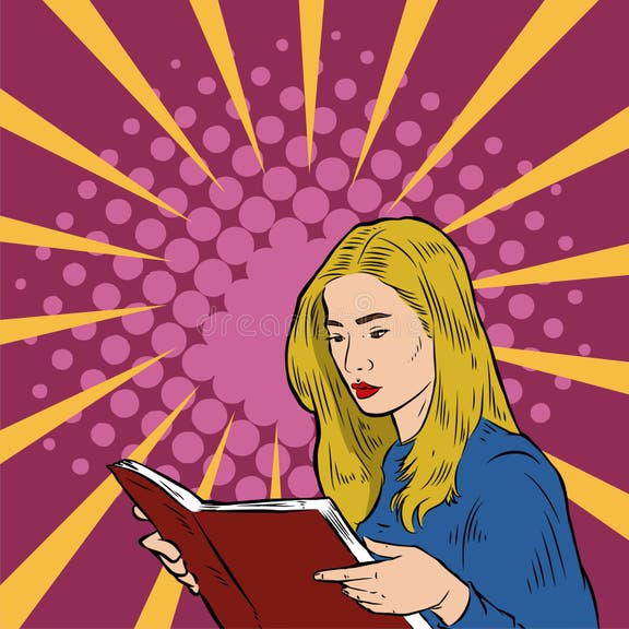 Illustration of a Young Woman Close Up Calmly Reading a Book. Stock ...