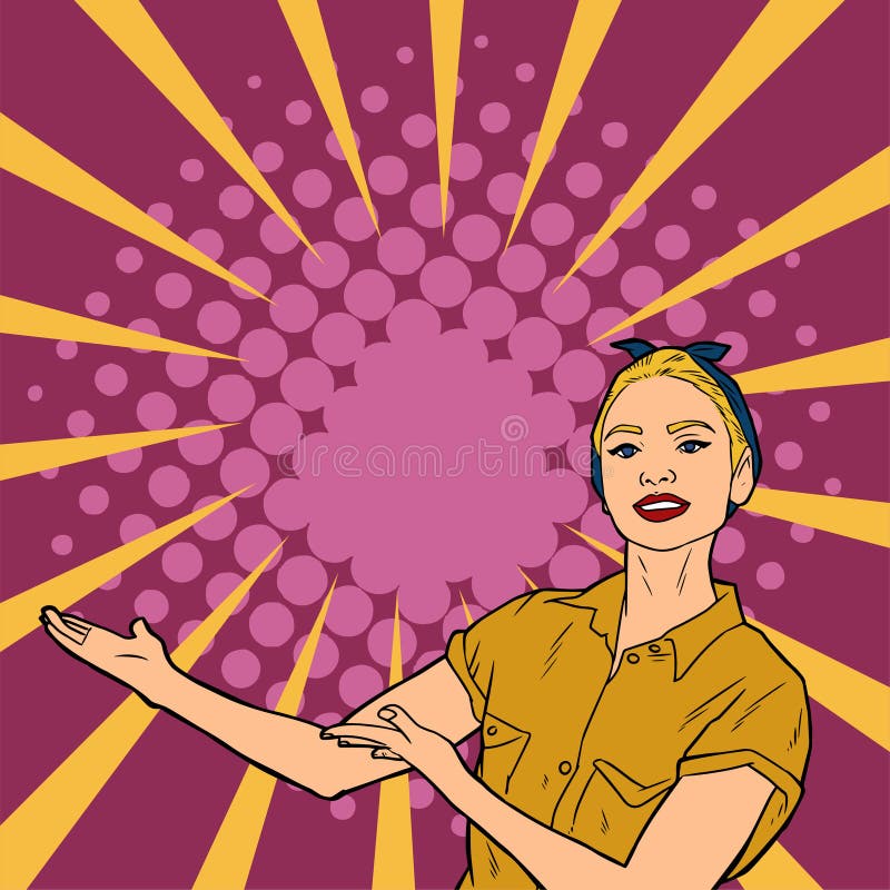 Illustration of a Retro Female with Presenting Gesture. Stock Vector ...