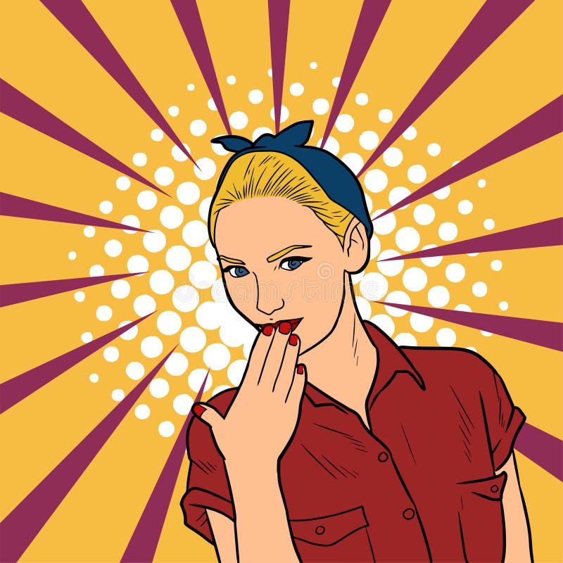 Illustration of a Retro Female Close Up Face with Fingers Covering Her ...