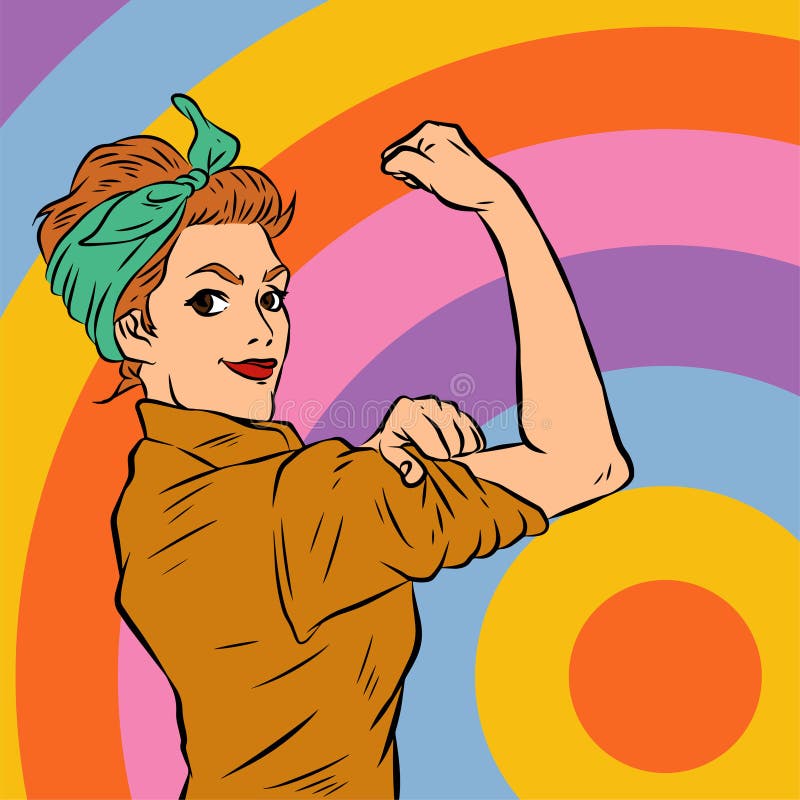 Illustration of a Young Pretty Woman Showing Her Arm Muscle Drawn in ...