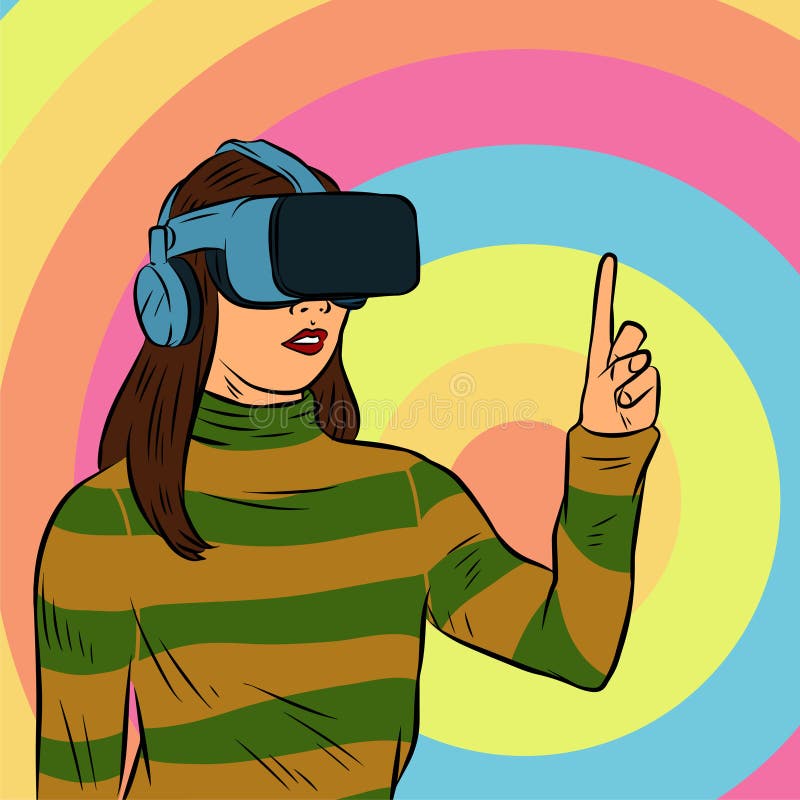 Young Female Model Wearing Virtual Reality Device in Active Pose. Stock ...