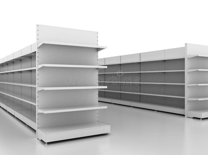 Empty Supermarket Shelf. Retail Store White Blank Shelves for ...