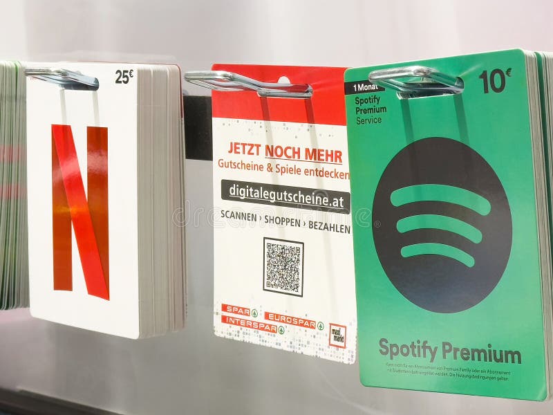 Spotify Premium Gift Cards Display with Pricing in Euros Editorial ...