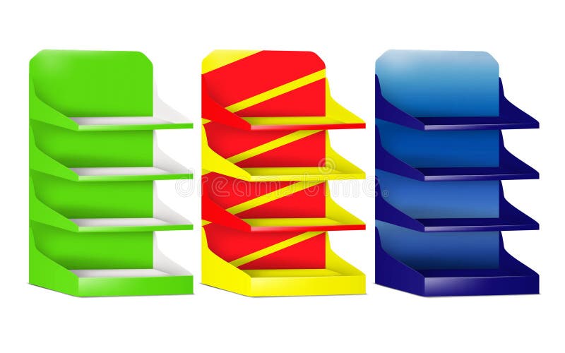 Retail Display Stand with Shelves Vector Mockup. Vertical Rack ...