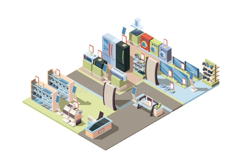 Retail Electronics Market. Isometric Shop Interior with Appliances ...