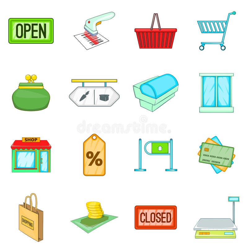 Retail Icons Set, Cartoon Style Stock Vector - Illustration of discount ...