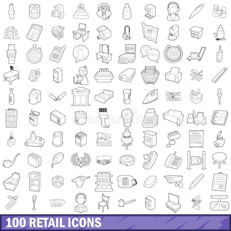 100 Retail Icons Set, Outline Style Stock Vector - Illustration of ...