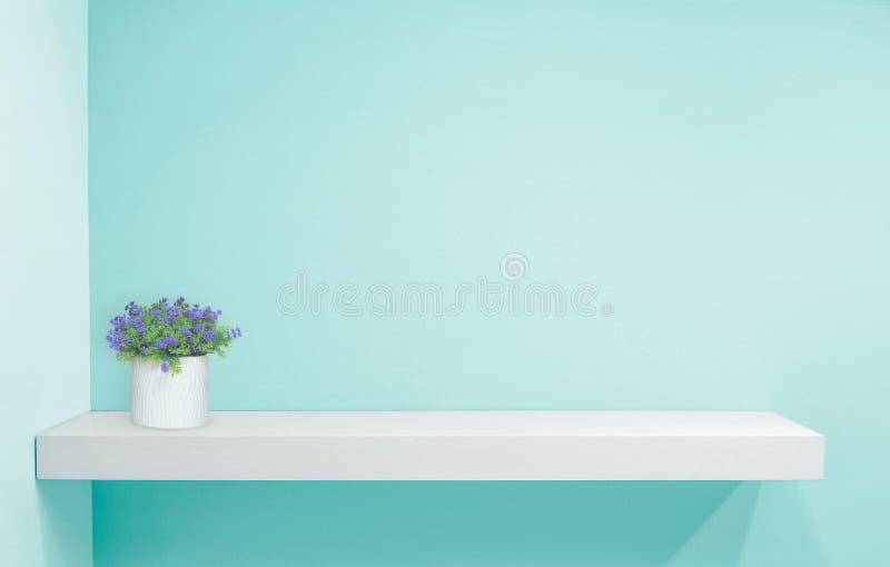 Retail Shelf on Light Blue Vintage Background. Fill Objects. Stock ...