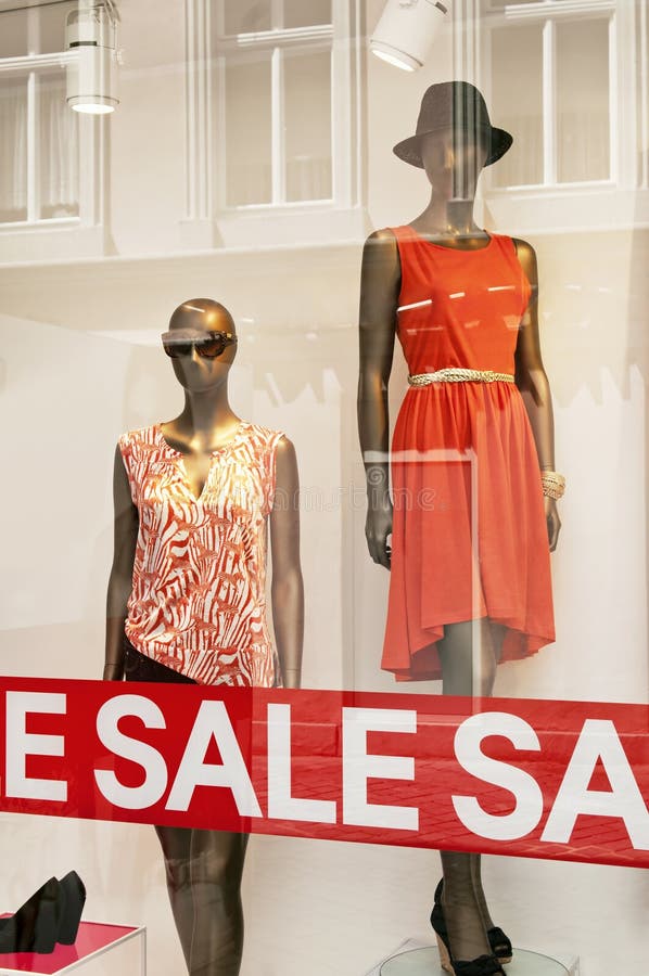 Retail Shop Window - Sale Signs in Red Stock Image - Image of human ...