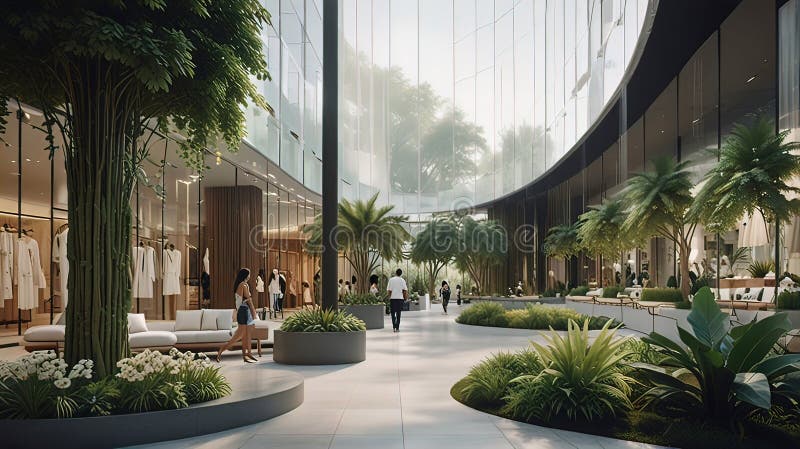 Retail Space with Shops on the Left and Right, Modern and Innovative ...