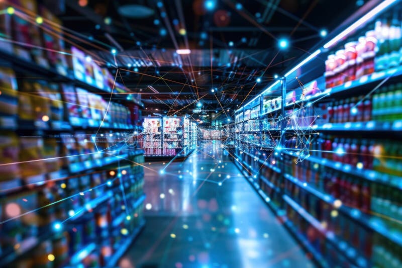 Digital Connections in a Retail Store Stock Illustration - Illustration ...