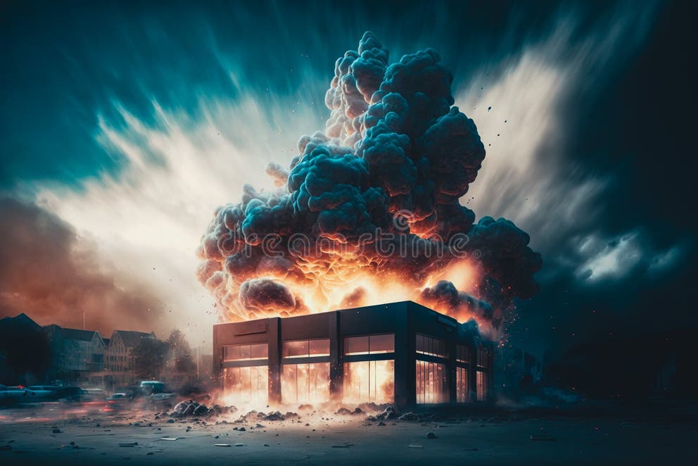 Retail Store Building Explodes with Fire and Smoke, Generative AI Stock ...