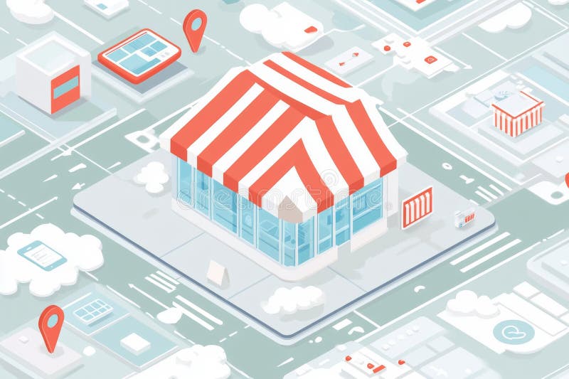 A Retail Store Illustration in Isometric View, Featuring Location ...