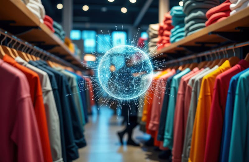 Retail Store Interior Displays Clothing Overlaid Abstract Glowing Tech ...