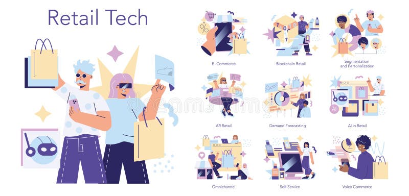 Retail Tech. Flat Vector Illustration Stock Vector - Illustration of ...