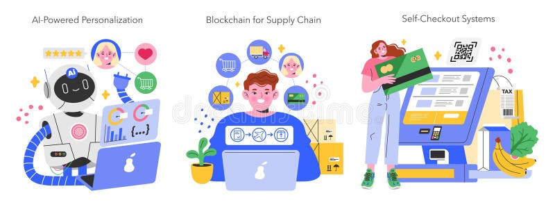 Retail Tech. Flat Vector Illustration Stock Vector - Illustration of ...