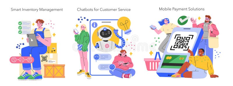 Retail Tech. Flat Vector Illustration Stock Vector - Illustration of ...