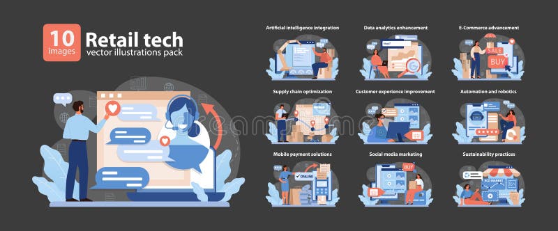 Retail Tech Vector Illustrations Pack. a Dynamic Showcase of Technology ...