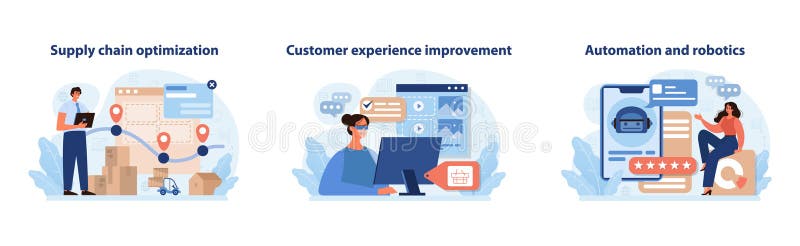 Retail Tech Vector Set. Streamlined Supply Chain, Enhanced Customer ...