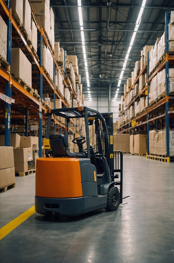 Retail Warehouse Filled with Shelves and a Forklift in Operation Stock ...
