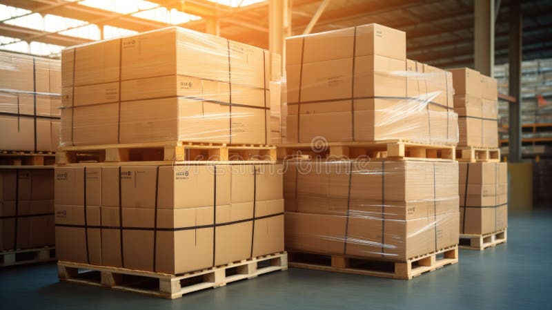 Retail Warehouse Full of Shelves with Goods in Cardboard Boxes and ...