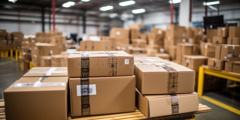 Retail Warehouse Full of Shelves with Goods in Cardboard Boxes and ...