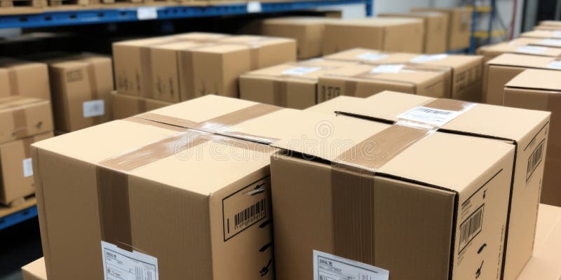 Retail Warehouse with Shelves Stacked with Goods in Cardboard Boxes ...