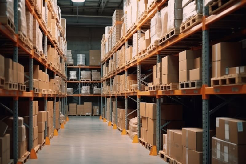 Retail Warehouse Full of Shelves with Goods in Cardboard Boxes and ...