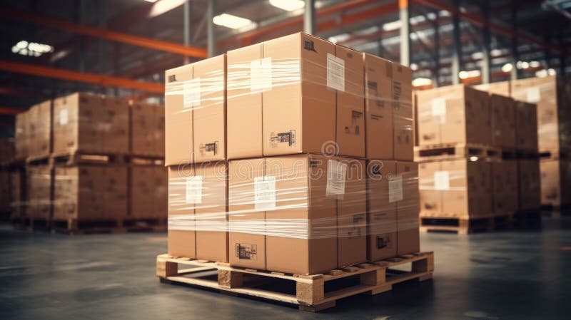 Retail Warehouse Full of Shelves with Goods in Cardboard Boxes and ...