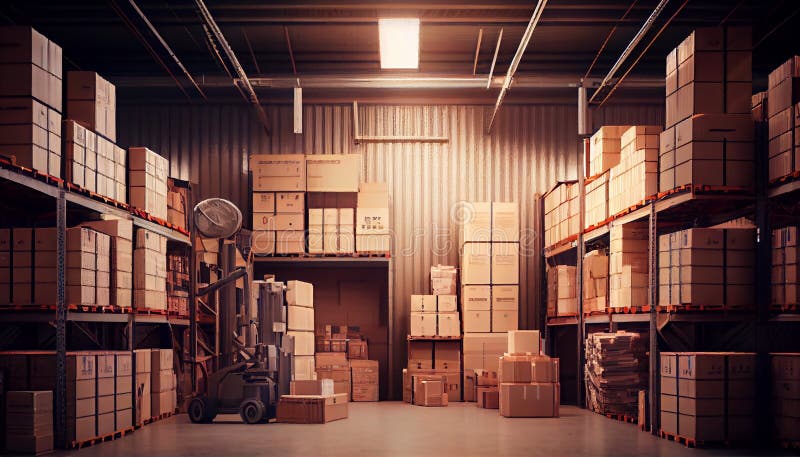 Retail Warehouse Full of Shelves with Goods in Cardboard Boxes and ...