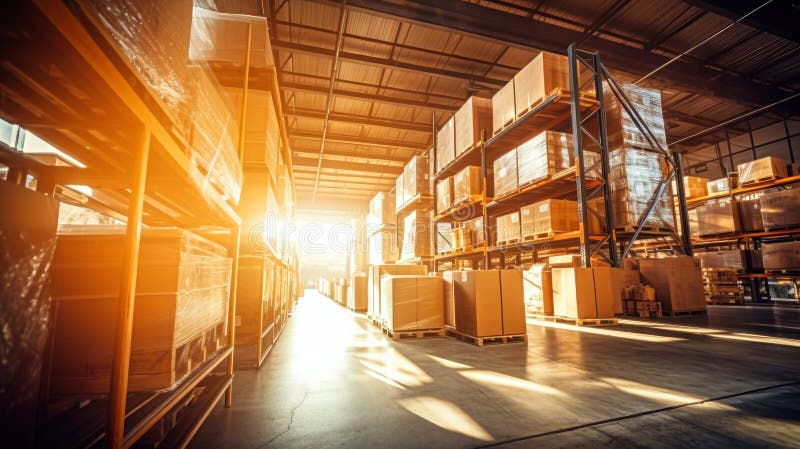 Retail Warehouse Full of Shelves with Goods in Cardboard Boxes and ...