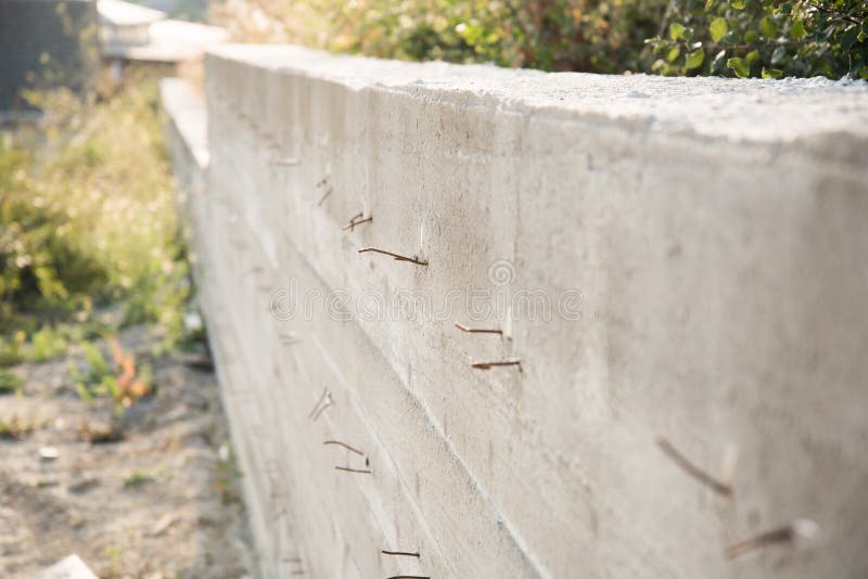 Retaining Concrete Wall. Side View. Reinforcement Elements Protrude ...