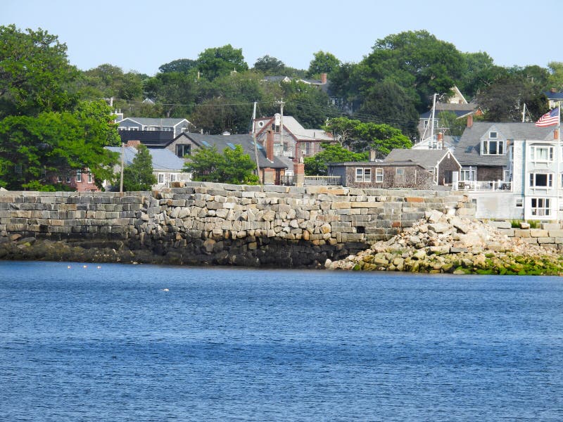 Stone Retaining Rock Wall in Rockport Harbor Area Stock Photo - Image ...