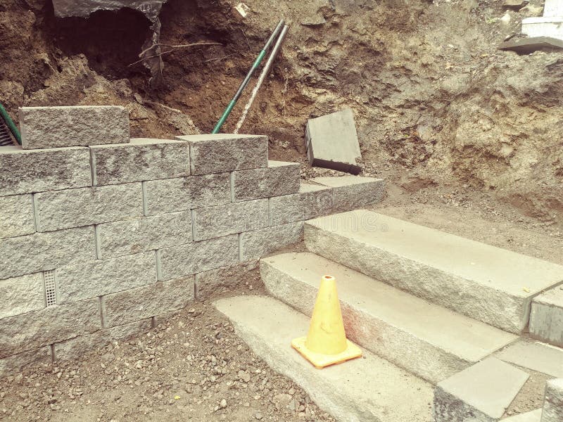 Retaining Wall Being Built Construction Stock Image - Image of built ...