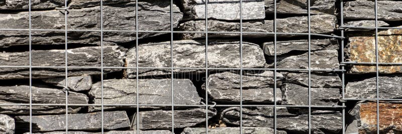 Retaining Wall Blocks with Mesh Wire Stone Basket Stock Photo - Image ...