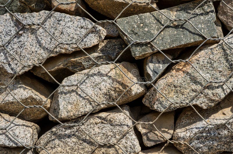 Retaining Wall Made of Stones in a Metal Cage. Engineering Solution for ...