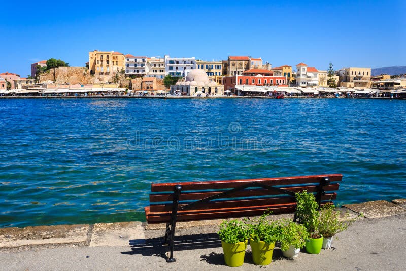 Bench Overlooking the Venetian Port of Rethymnon Editorial Image ...