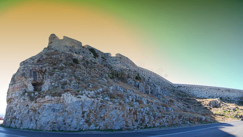 Rethymnon fort panorama stock image. Image of rocks, aegean - 13329405