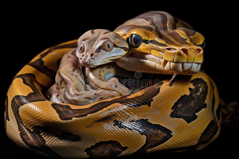 Reticulated Python Coiled Around Newborn Animal in Shot Stock ...