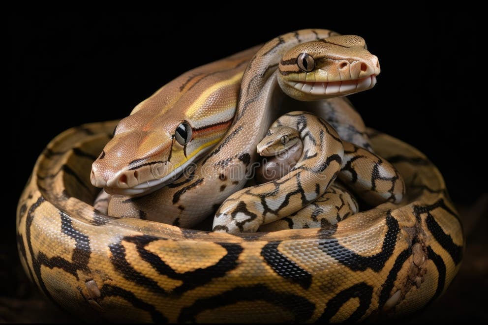 Reticulated Python Coiled Around Newborn Animal in Shot Stock ...
