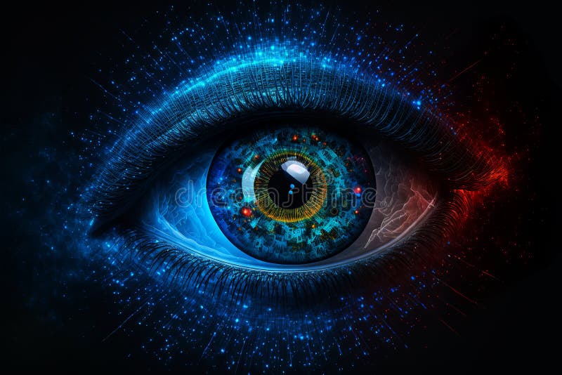 Retina Scanner Presented with the Help of Blue and Green Eyes. Stock ...