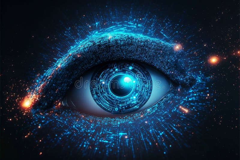 Retina Scanner Presented with the Help of Blue and Green Eyes. Stock ...