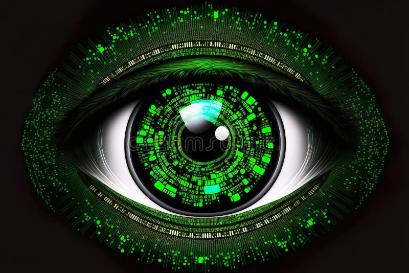 Retina Scanner Presented with the Help of Blue and Green Eyes. Stock ...