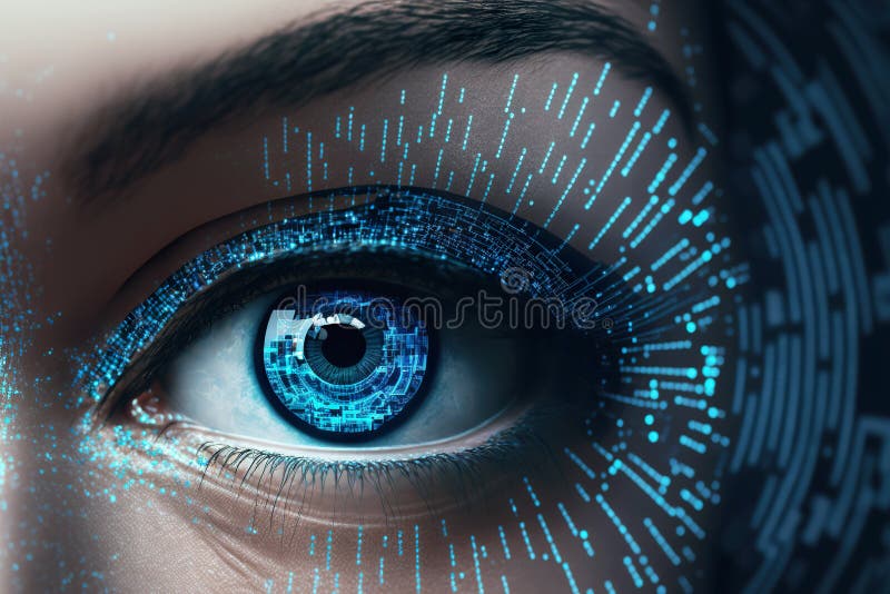 Retina Scanner Presented with the Help of Blue and Green Eyes. Stock ...