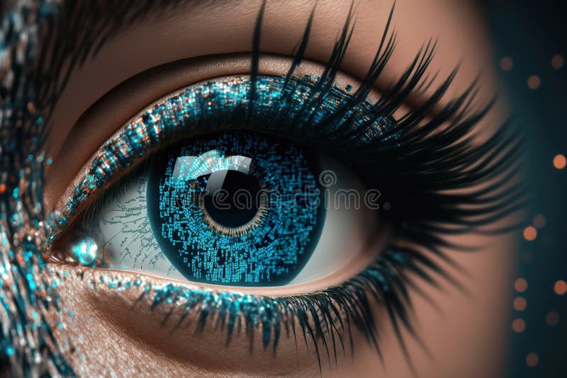 Retina Scanner Presented with the Help of Blue and Green Eyes. Stock ...