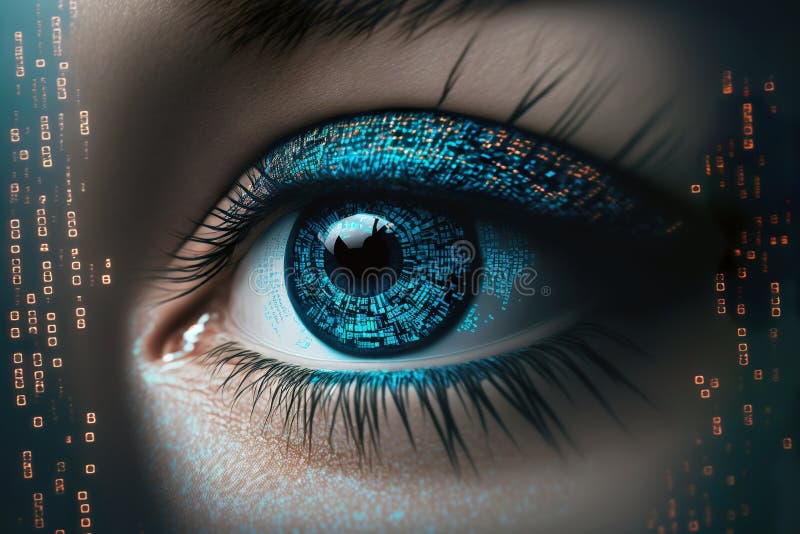 Retina Scanner Presented with the Help of Blue and Green Eyes. Stock ...