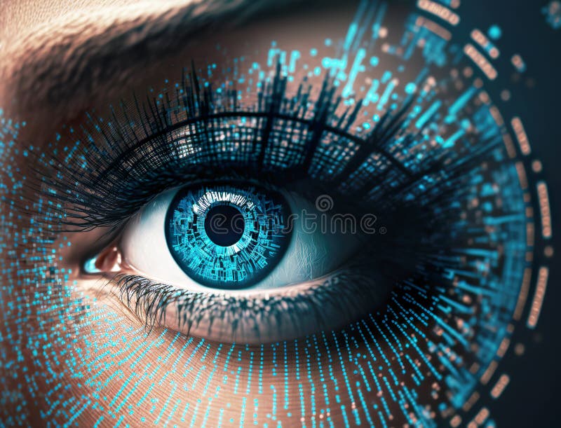 Retina Scanner Presented with the Help of Blue and Green Eyes. Stock ...