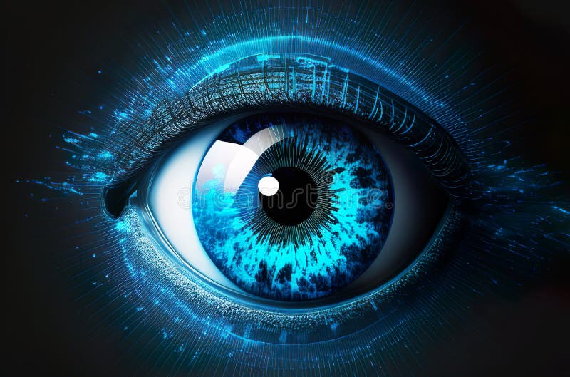 Retina Scanner Presented with the Help of Blue and Green Eyes. Stock ...