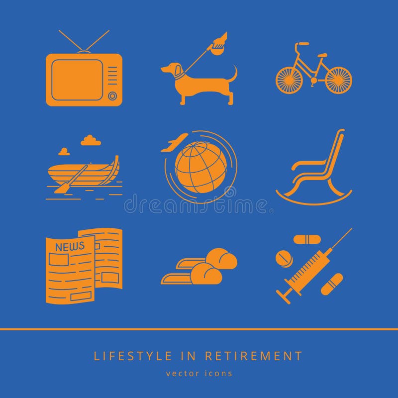 Pension icons set stock vector. Illustration of flight - 115454207